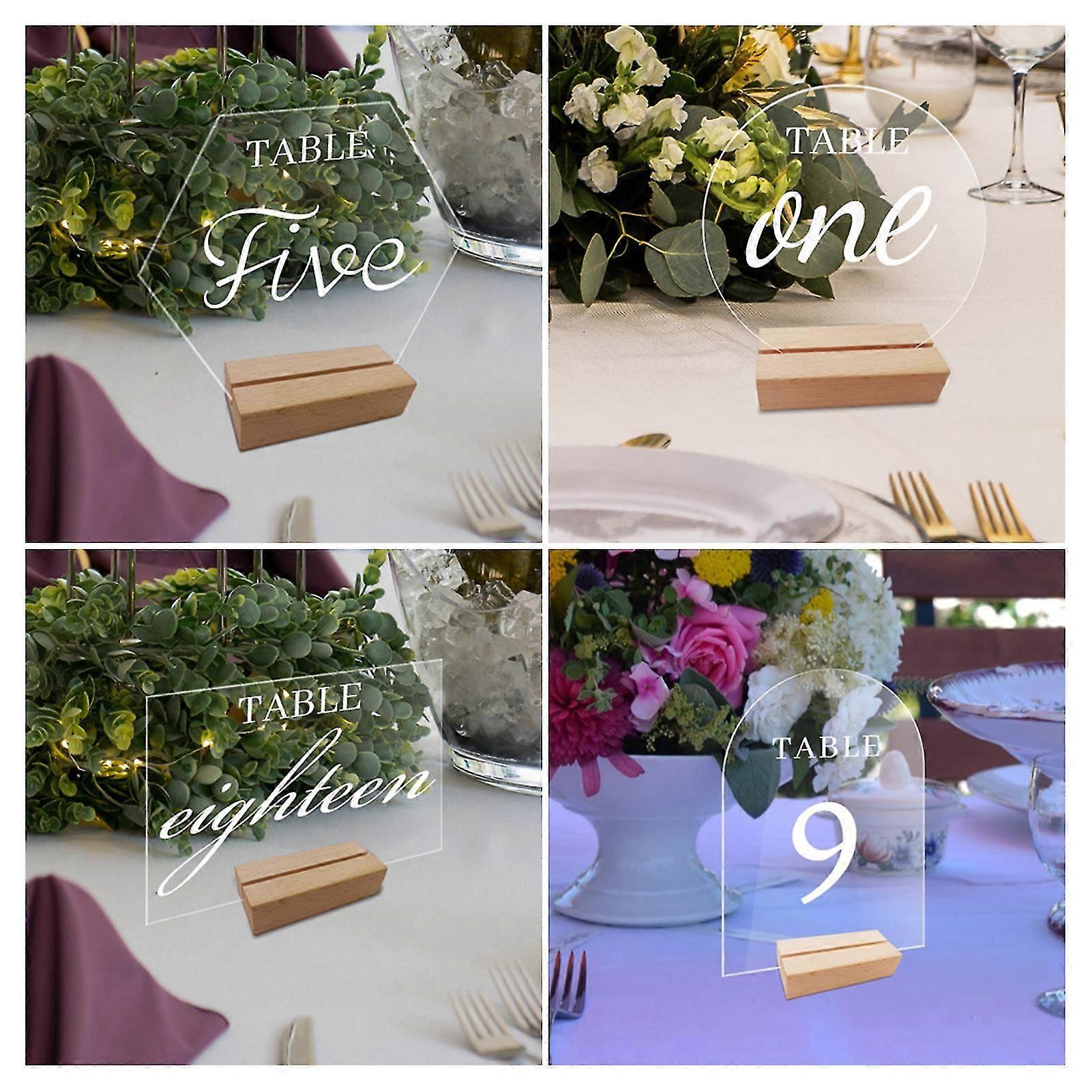 Customizable Acrylic Wedding Table Sign with Wooden Base - Smooth Edge ...