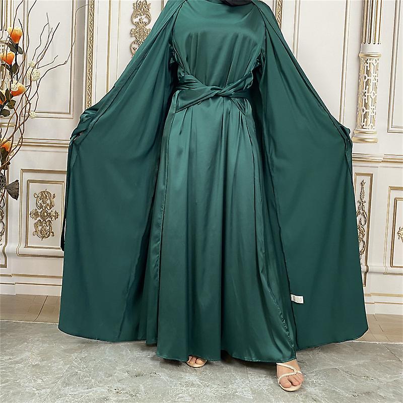 Open Abaya Dubai 3 Pieces Matching Muslim Sets Satin Abayas For Women Hijab Dress Arabic Kimono ...