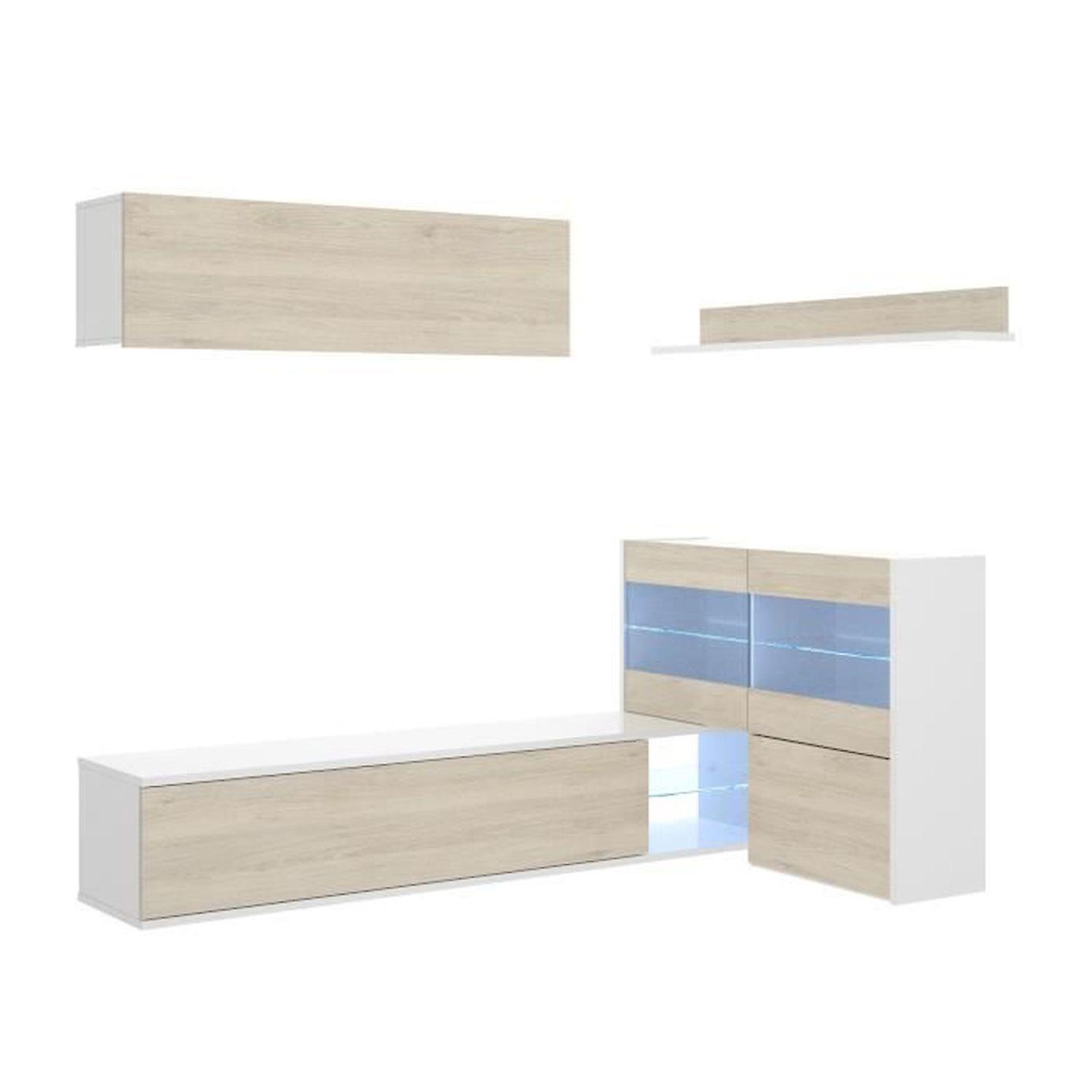 Living room furniture set with LED display unit - Oak and White - 260 x ...