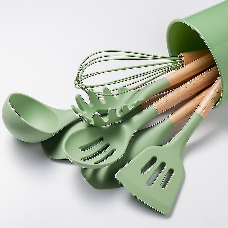 Silicone Kitchen Utensil Set 11pcs Natural Acacia Wooden Kitchen ...