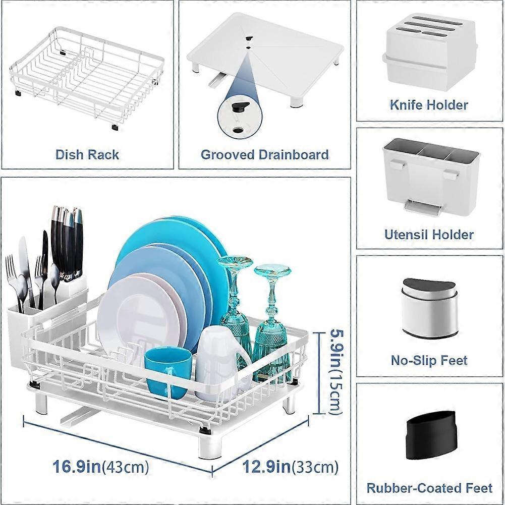 Dish Drainer Compact Dish Rack for Kitchen Countertops with Drain Plate ...