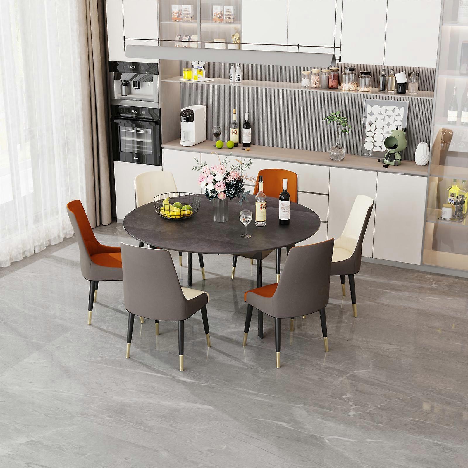 52 inch Round Slate Extendable Dining Table Retractable Leaf Restaurant ...