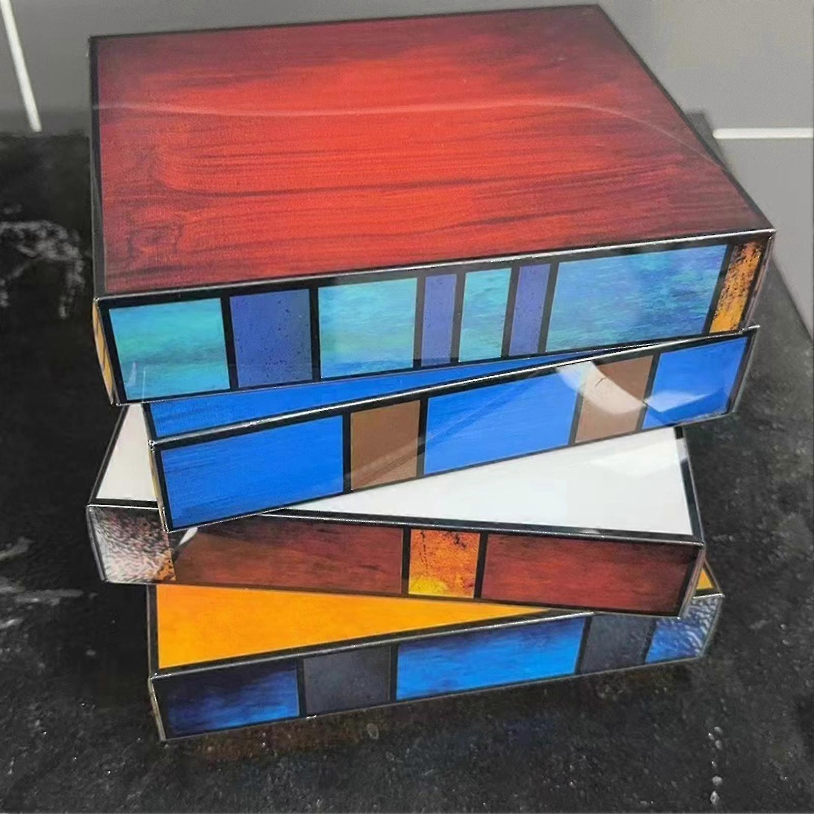 Creative Stained Glass Stacked Book Lamp Handcrafted Colorful Glass ...