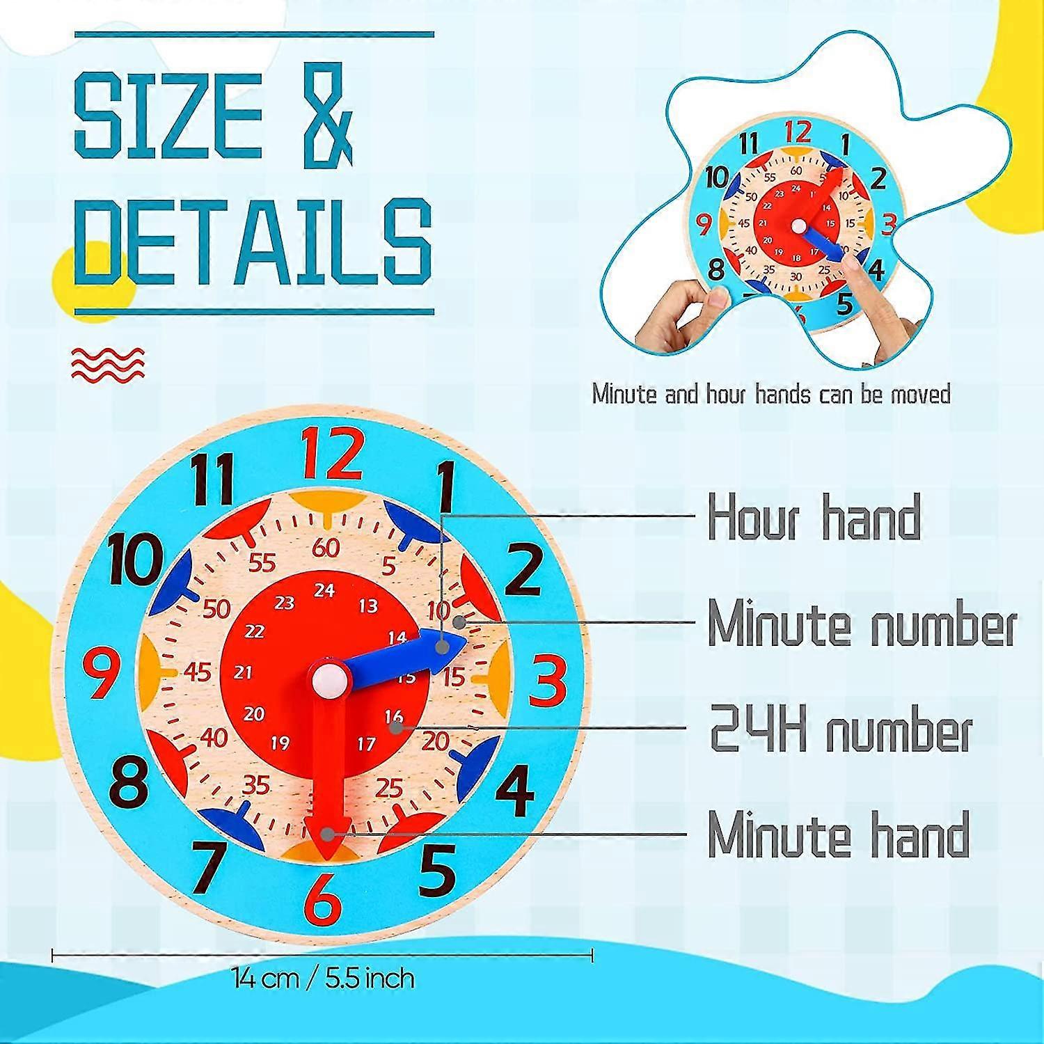 For Wooden learning clock colorful teaching clock wooden clock toy ...