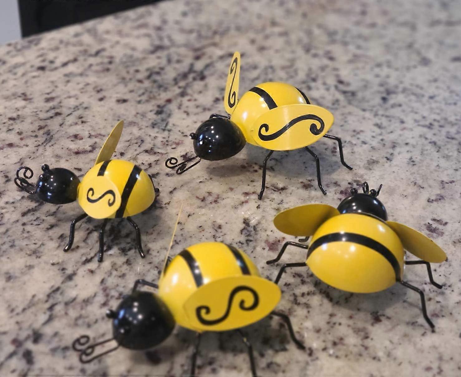 Metal Bee Decor Bumble Bee Garden Accents 3D Honey Bee Wall Ornament ...