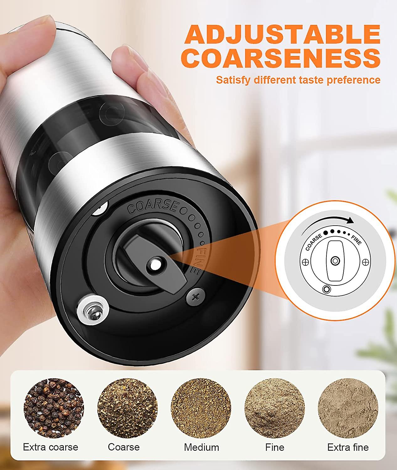 Electric Salt and Pepper Grinder Kit, Automatic Stainless Steel Pepper ...