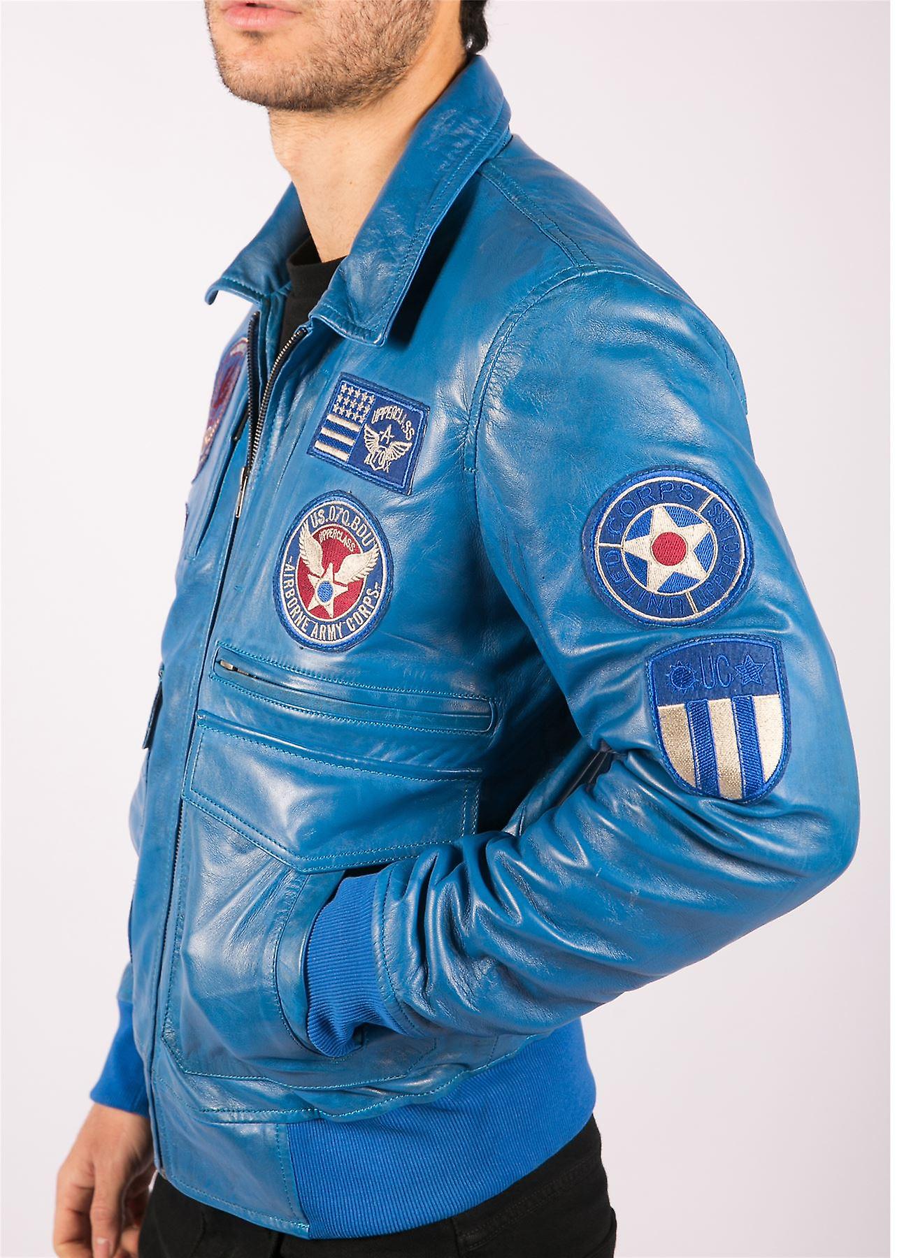 Men's Real Leather Bomber Badge Air Force Pilot Flying Jacket | Fruugo UK