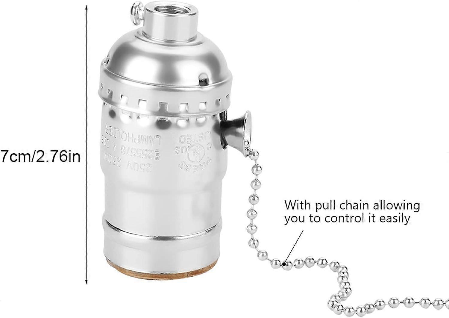 silver pull chain lamp socket,E27 Aluminum Vintage Light Socket with ...