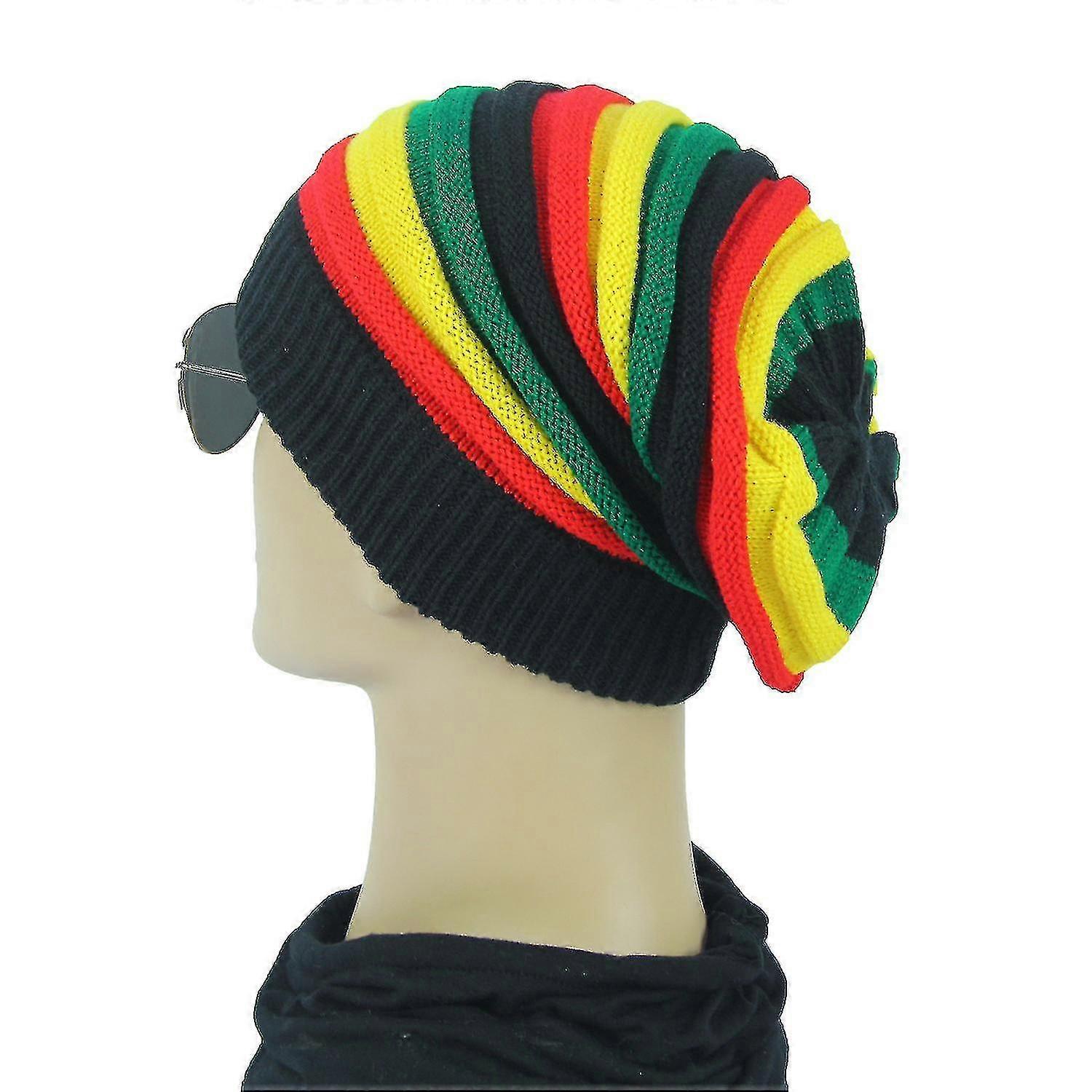 Dww-fash Bob Jamaican Reggae Cap -ur Striped Rasta Hat Slouchy Baggie ...