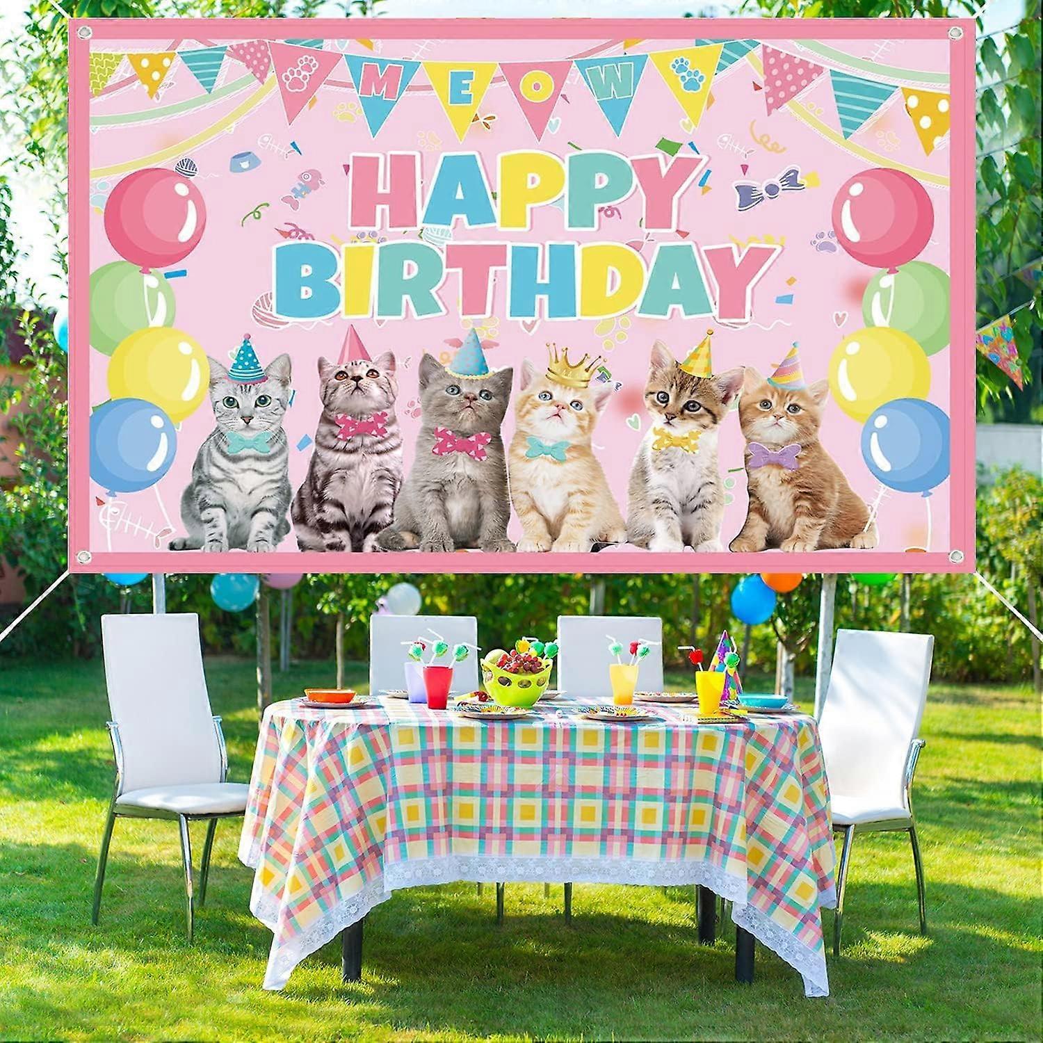 Cat Party Decoration Supplies Cat Happy Birthday Backdrop Kitten ...