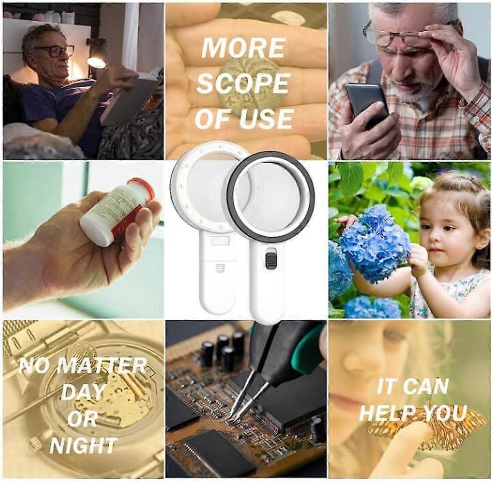 Handheld Magnifier with Light, 60x Zoom, Portable Magnifying Glass for ...