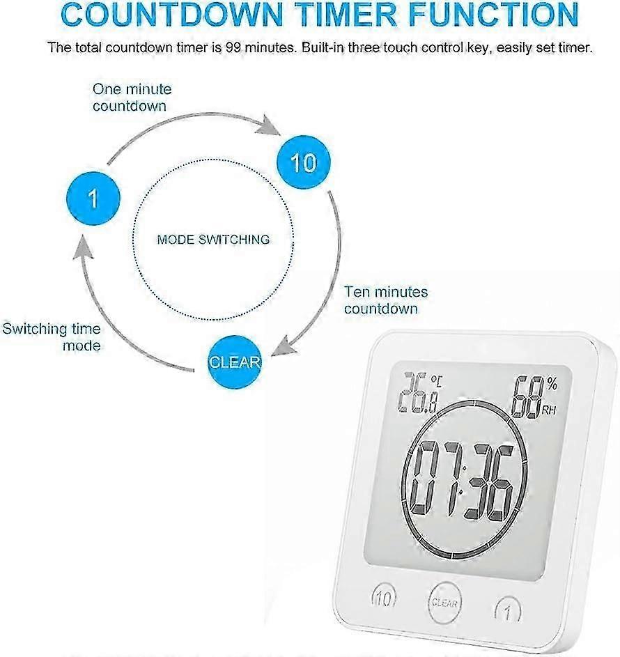 Waterproof Shower Clock, Touch Shower Timer Clock (White) | Fruugo UK