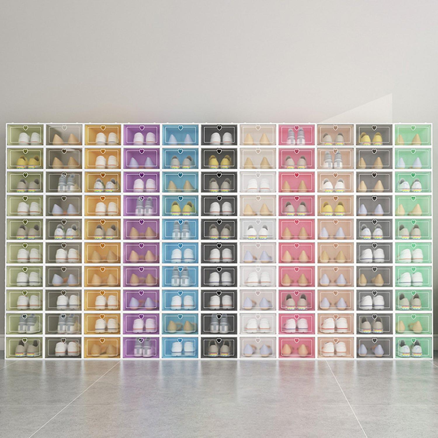 2Pcs Shoes Box with Heart Pull Ring Easy Assembly Plastic Drawer Type ...