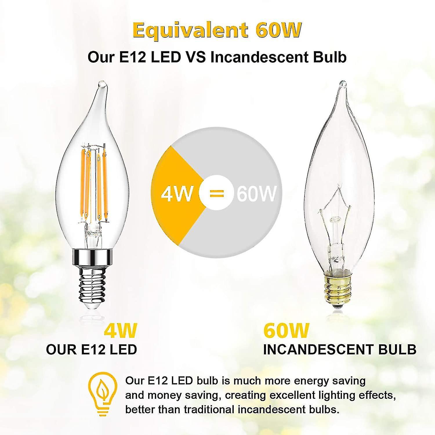 E12 Candelabra Led Light Bulb, Flame Tip Decorative Led Filament Candle ...