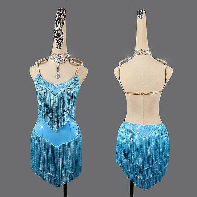 Latin Dance Dress Sling fringe Skirt Diamond Competition Clothing High ...