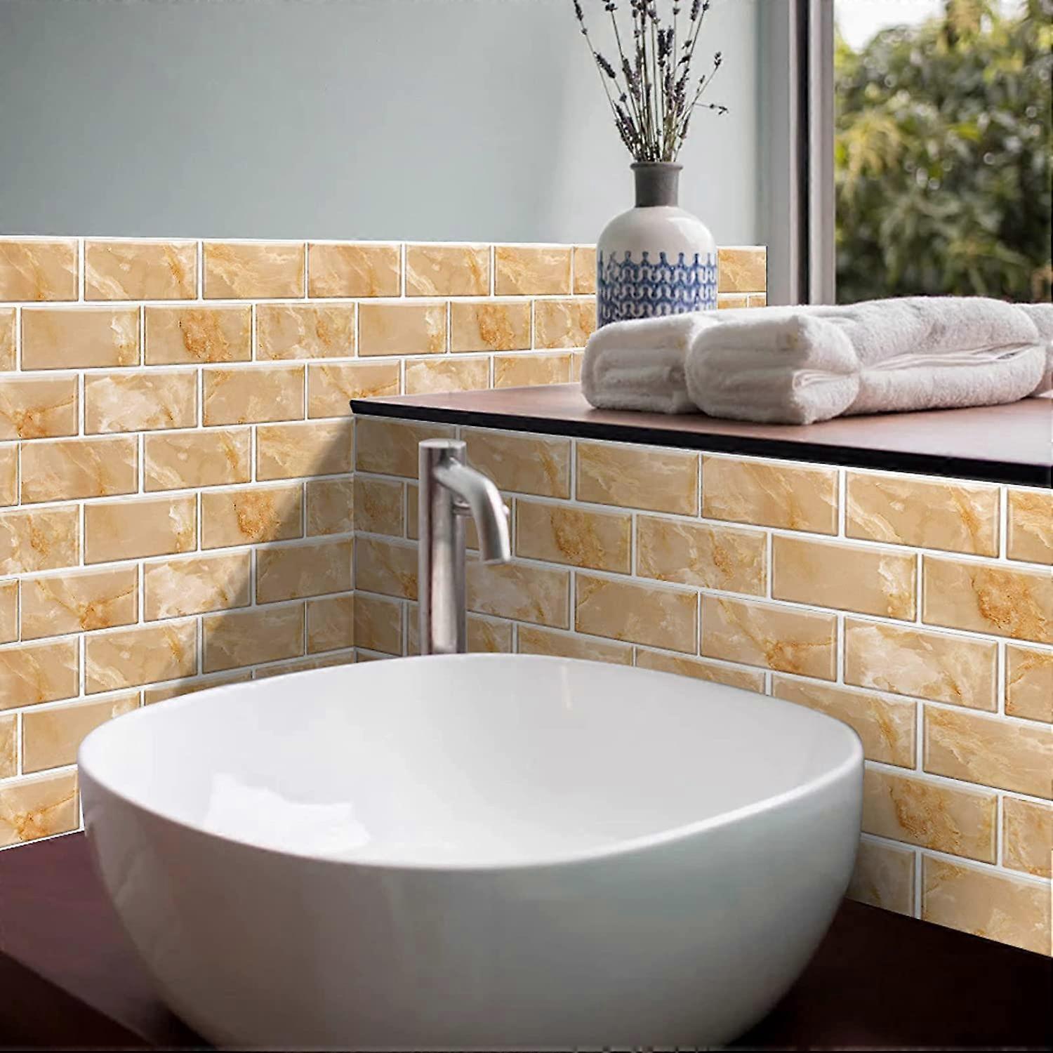 6 Pieces Bathroom Tile Stickers Yellow Vintage Brick Pattern Wall ...