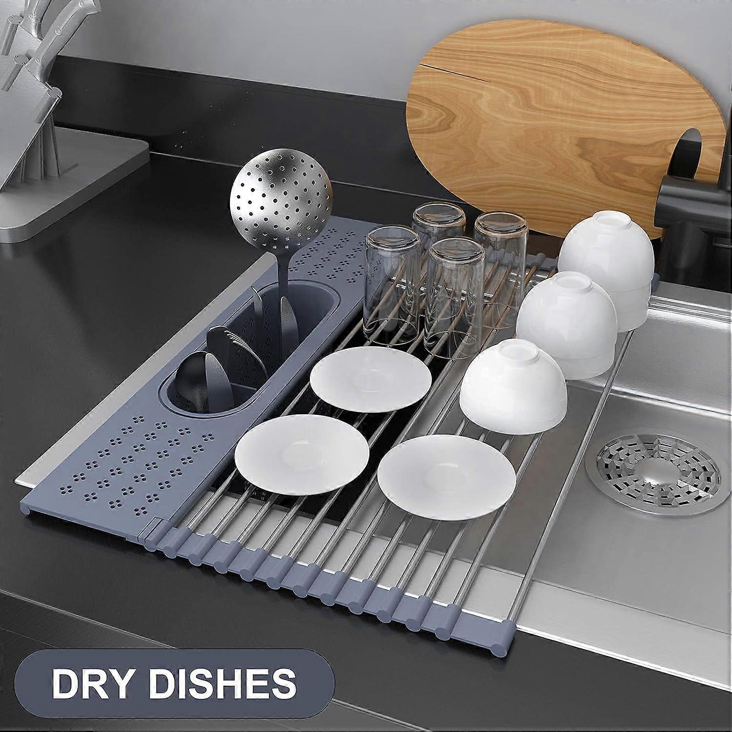 Roll Up Dish Drying Rack 17.5"(L) x 11"(W) - SUS304 Multi-Purpose Rack ...