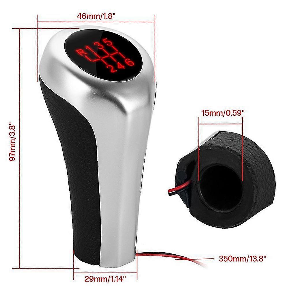 6 Speed Gear Shift Knob W/LED Red Backlight Leather Shifter Lever ...