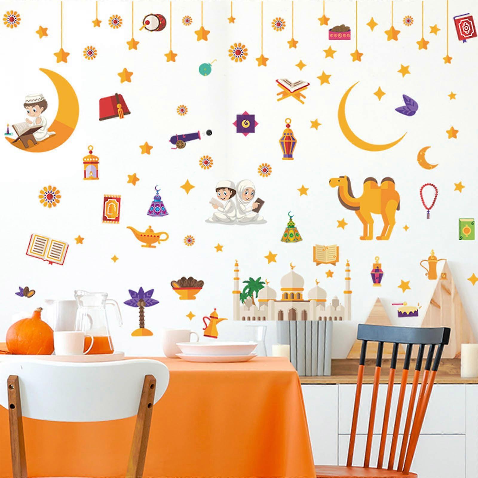 Eid Mubarak Wall Stickers 4 Sheets Moon Star Castle for Camel Window ...