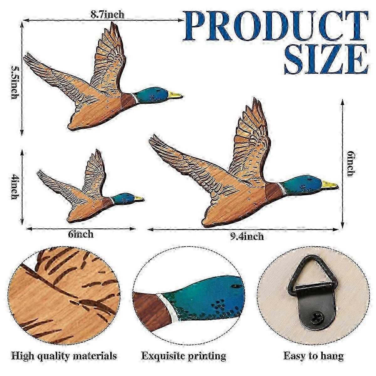 3 Size Mallard Duck Wall Art Wooden Ducks Wall Decor Rustic Flying ...