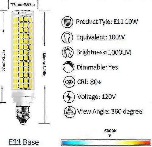 E11 Led Bulb Dimmable. 100w Halogen Bulbs Replacement E11 Jd T4 Mini Base 1000lm (hs) -SX ...