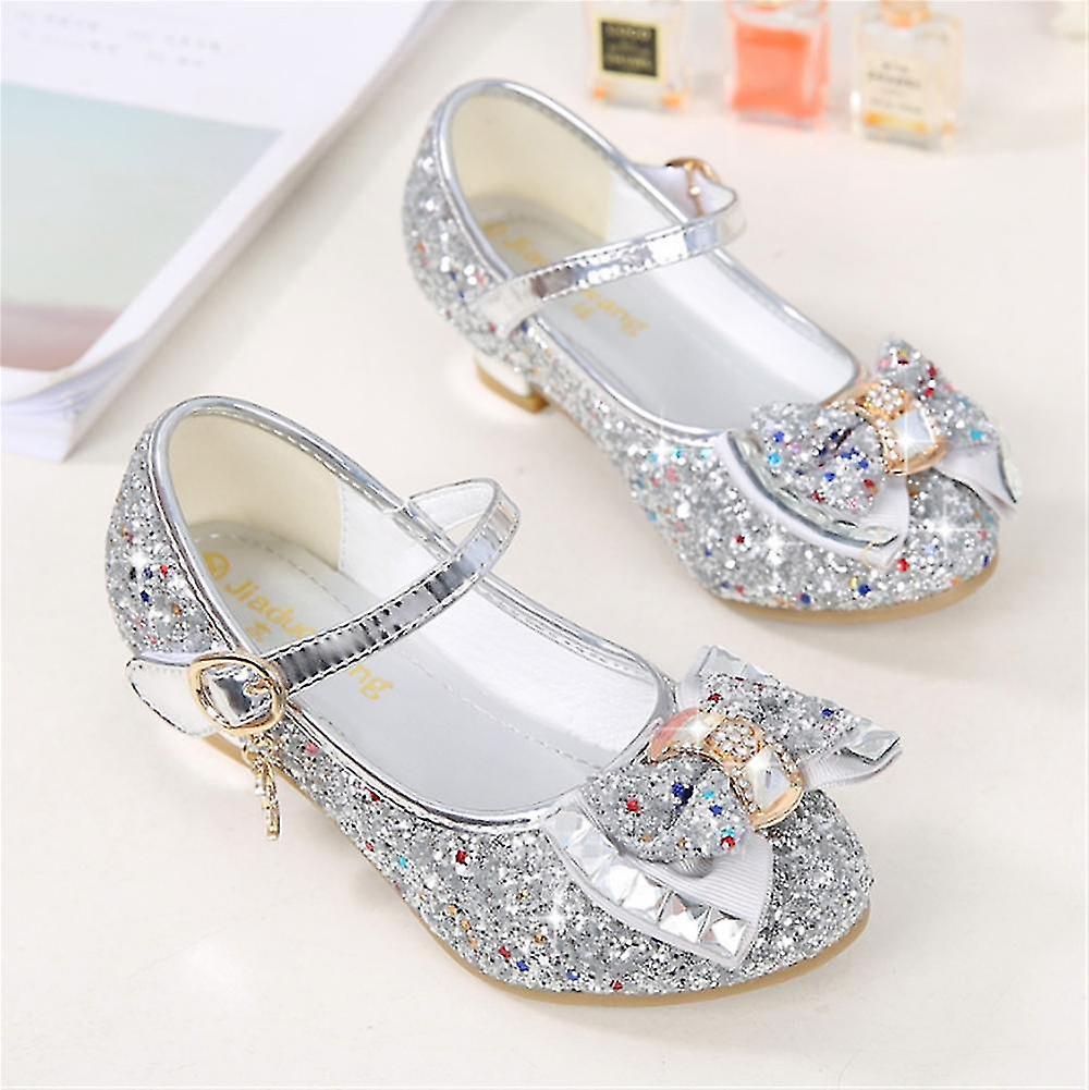 Princess Kids Leather Shoes For Girls Glitter Children High Heel Girls Shoes Butterfly Knot ...