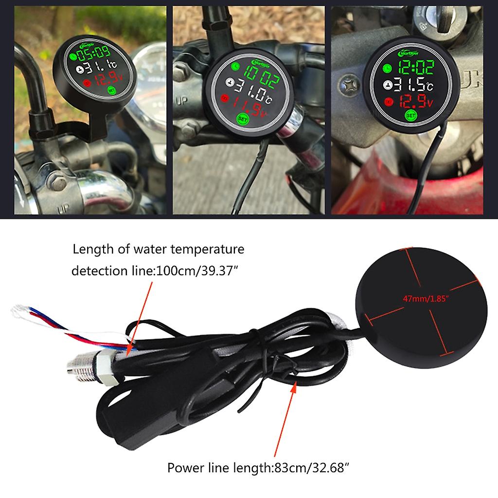 Motorcycle Water/Air Temperature Voltage Timer Time Meter LED Digital ...