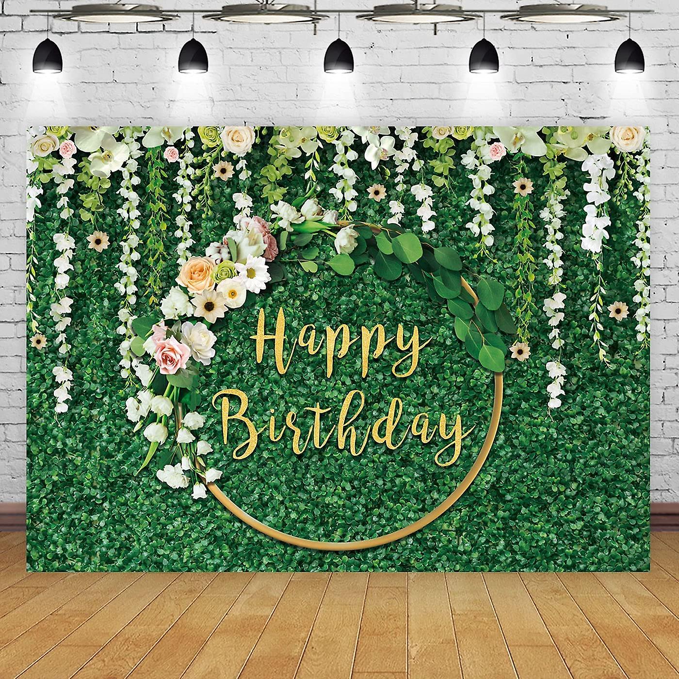 Happy Birthday Backdrop Green Grass Birthday Backdrops for Party Flower ...